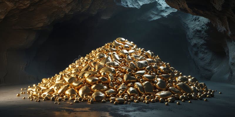 A Vast Hoard of Gold Fills a Dark Cavern Stock Image - Image of gold ...
