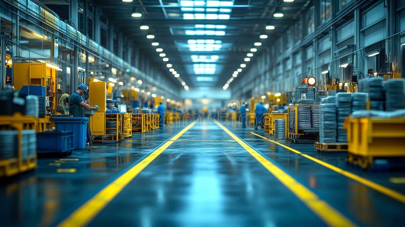 A Vast Industrial Factory with Workers and Machinery in the Background ...