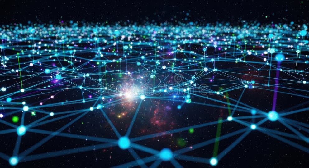 Vast Interconnected Digital Network of Glowing Blue Nodes and Lines ...