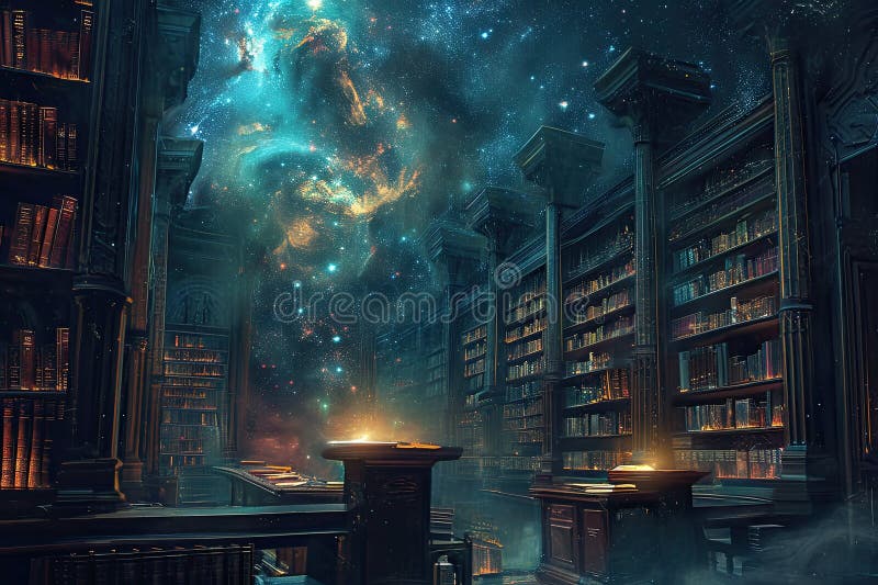 Cosmic Knowledge Archive stock illustration. Illustration of secrets ...