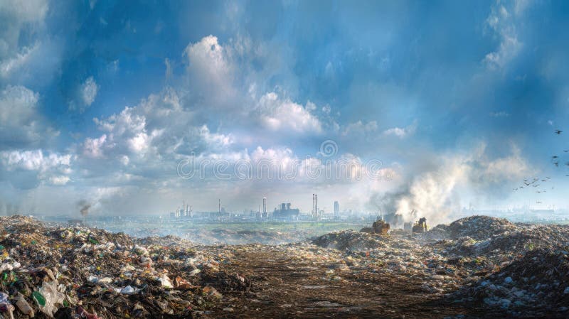 The Vast Landfill Surrounded by Industrial Skyline and Pollution. AI ...