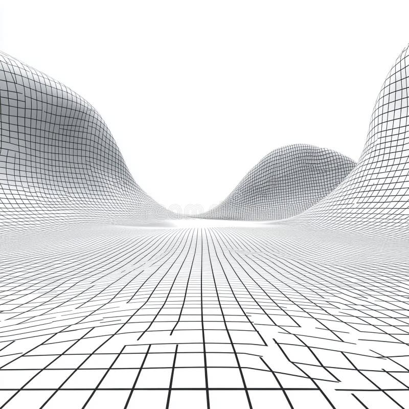 Surreal Landscape with Grid Pattern on Smooth Hills Against a White ...