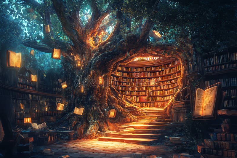 A Vast Library Built Inside an Ancient Tree, with Magical Books that ...