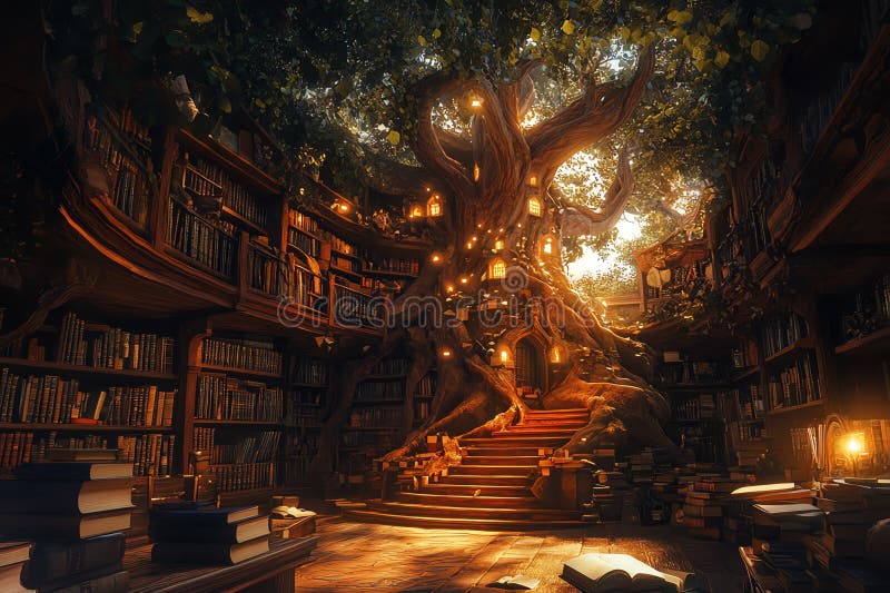 A Vast Library Built Inside an Ancient Tree, with Magical Books that ...