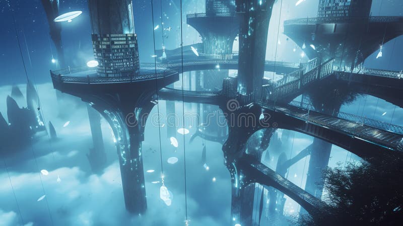 A Vast Library Suspended in the Clouds within a Floating Citadel ...