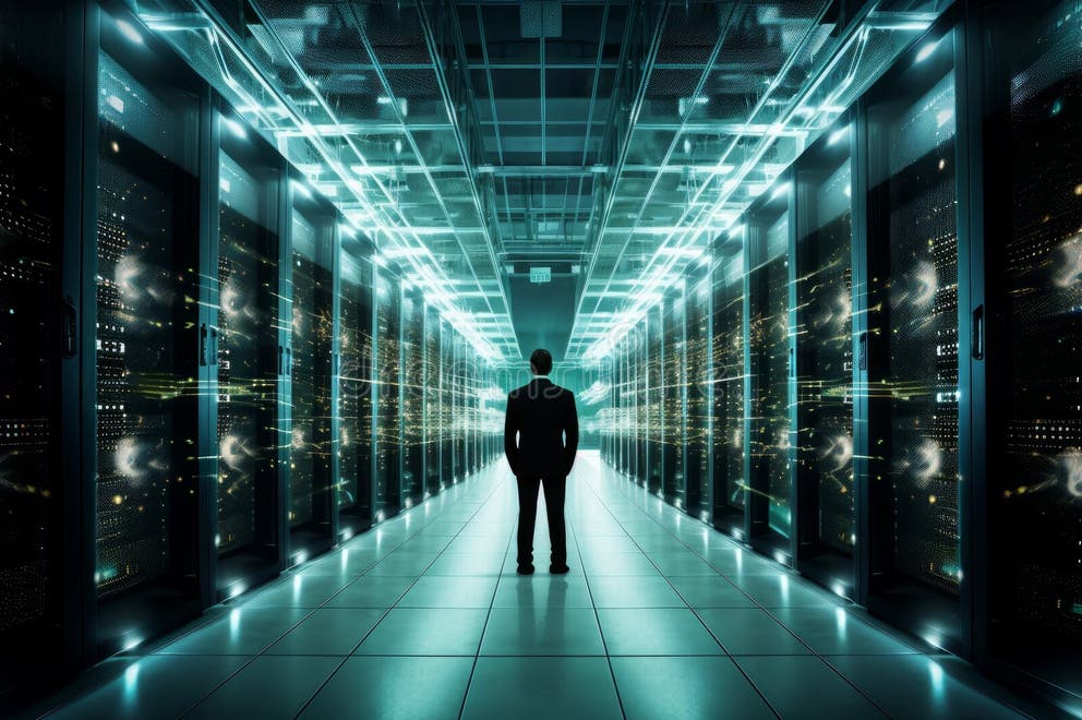 Vast Man Data Center. Generate Ai Stock Image - Image of laptop ...