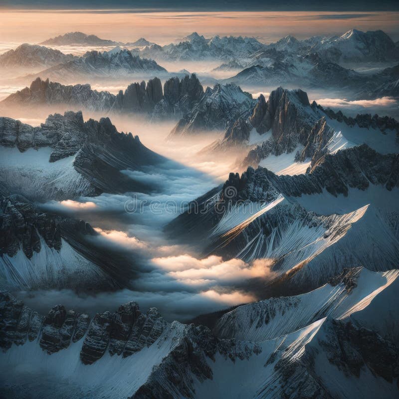 Vast Mountain Range with Floating Clouds Stock Illustration - Illustration of valley, wilderness ...