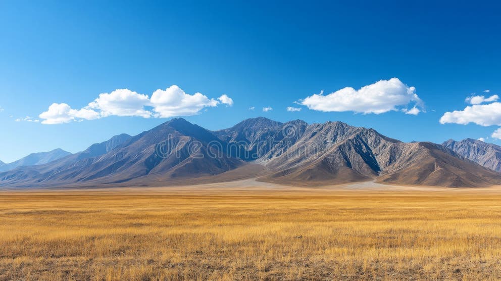 Vast Mountain Range Under a Blue Sky Over Dry Plains Stock Illustration ...