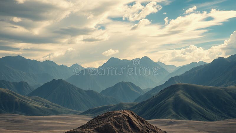 Vast Mountain Range Under a Cloudy Sky Stock Illustration ...