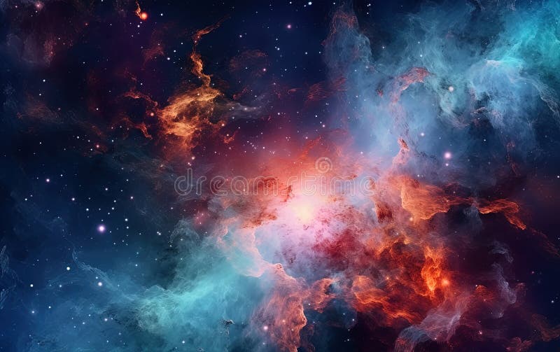 Vast Nebula in Space in Orange and Blue Gas Glow Stock Illustration ...