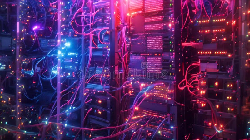 A Vast Network of Wires and Connectors Fills a Server Room, Showcasing ... A Vast Network of Wires and Connectors Fills a Server Room, Showcasing ...