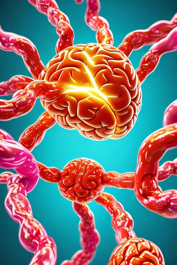 Glowing Brain Cells and Networks, Seen Under Microscope Lens Stock ...