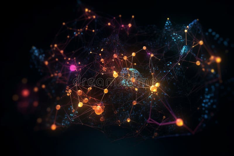 A Vast Neural Network with Glowing Connections, Isolated on Black ...