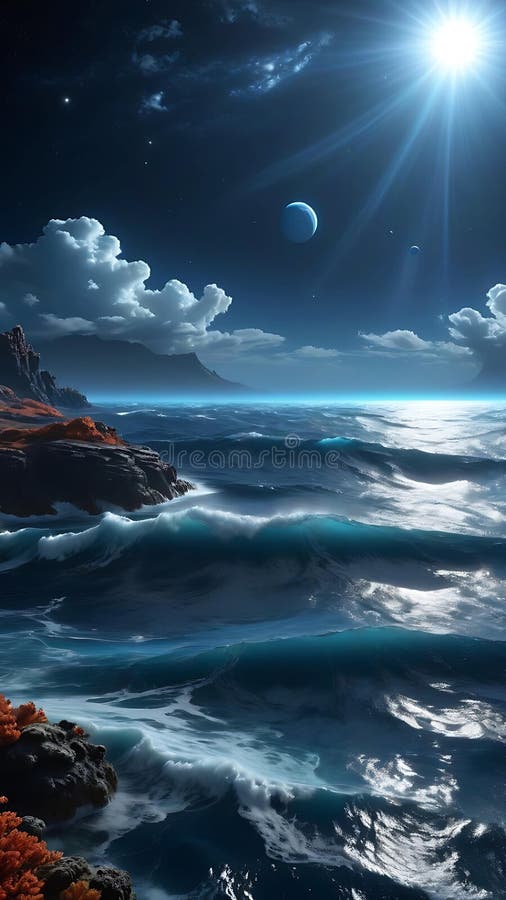 A Vast Ocean in an Extra-terrestrial Planet Stock Illustration ...