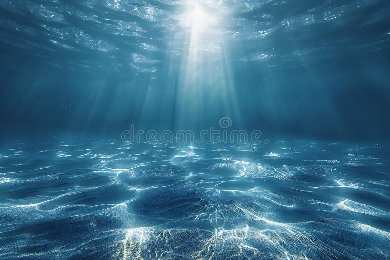 A Vast Ocean Floor, Light Coming from Above the Water Surface, Blue ...