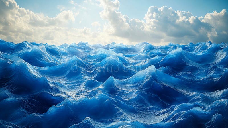 A Vast Ocean of Rolling Waves Under a Bright Sky with Scattered Clouds ...