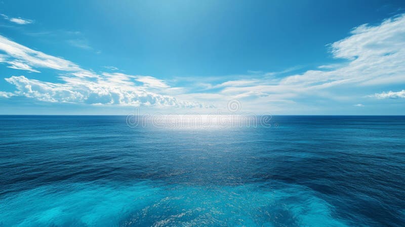 Vast Ocean Scene Under a Bright Blue Sky Stock Illustration ...