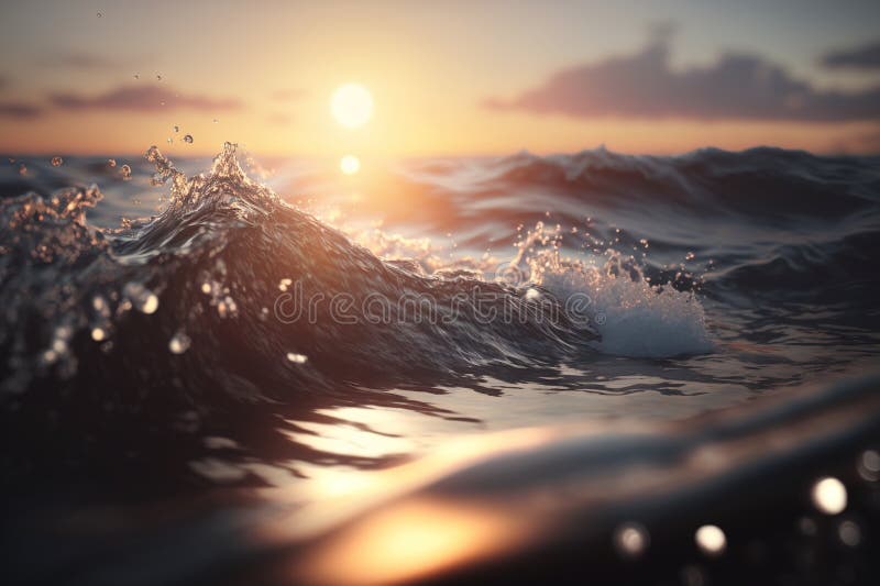 Vast Ocean with Sparlkie on the Sunset . AI Generative Stock ...