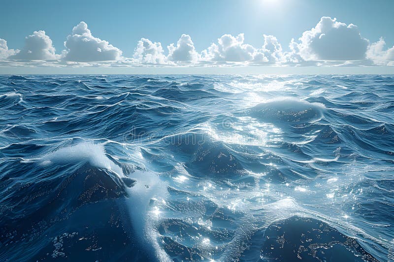 Vast Ocean Waves Under Clear Sky with Sunlight Reflection Generative AI ...