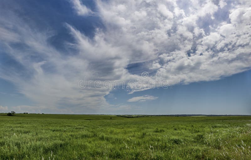 Oklahoma Summer Prairie Panorama Stock Photo - Image of clouds, field ...