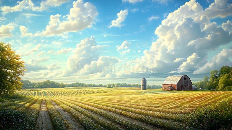Vast Patchwork Fields Under Bright Summer Sky Barn Silo Stock Photos ...