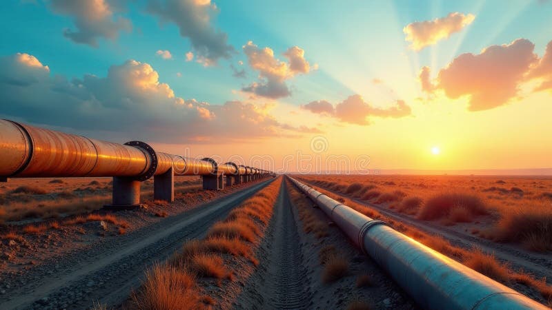Vast Pipeline Network at Sunset a Serene Panorama of Industrial ...