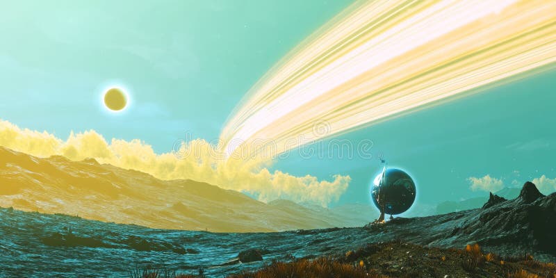 A Vast Ringed Planet with Shimmering Crystal Rings, Orbiting a Binary ...