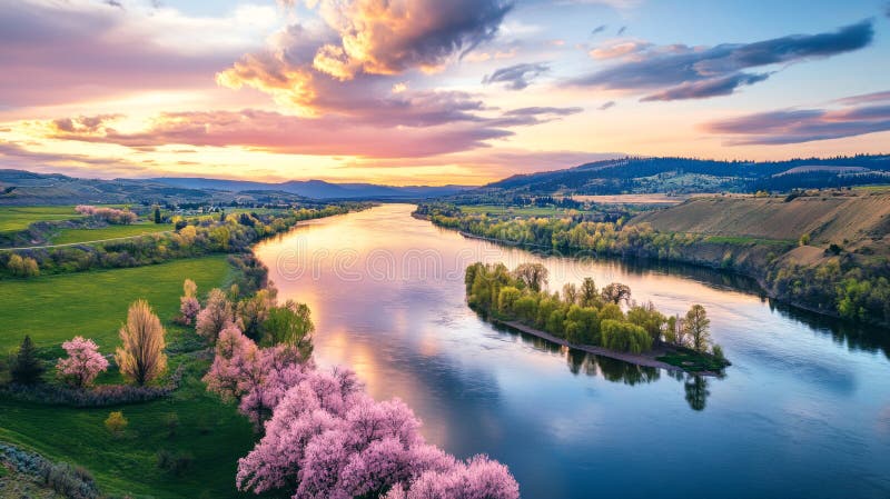 Vast River Overflowing Spring Beauty Vibrant Reflections Stock Photos ...