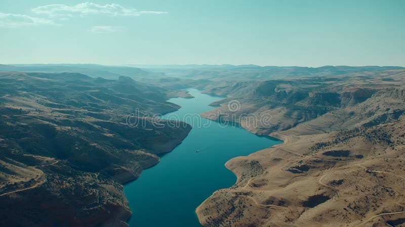 Vast River Winding through Arid Landscape Stock Photo - Image of ...