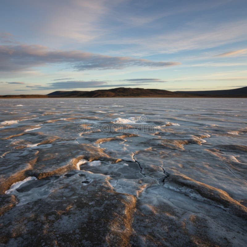 Vast Salt Flat Landscape at Sunset Stock Illustration - Illustration of ...