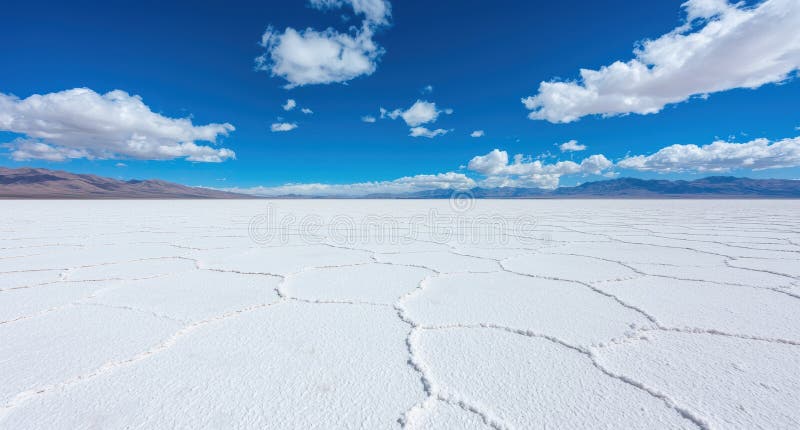 Vast Salt Flat Landscape Under Blue Sky with Clouds Stock Illustration ...