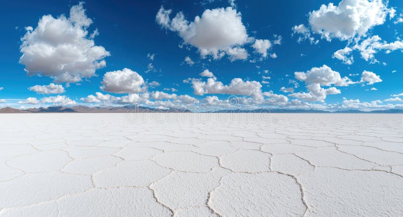 Vast Salt Flat Landscape Under Blue Sky with Clouds Stock Illustration ...