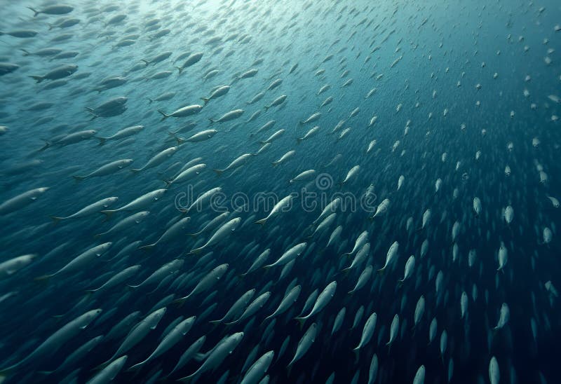 Vast School of Migrating Fish in Shimmering Patterns Stock Illustration ...