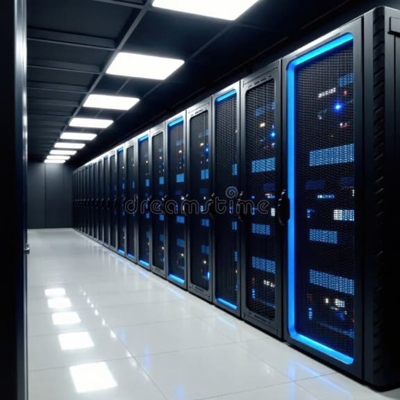 Vast Server Room, Black Blue Mainframes Gleam , Cabling, Technology ...