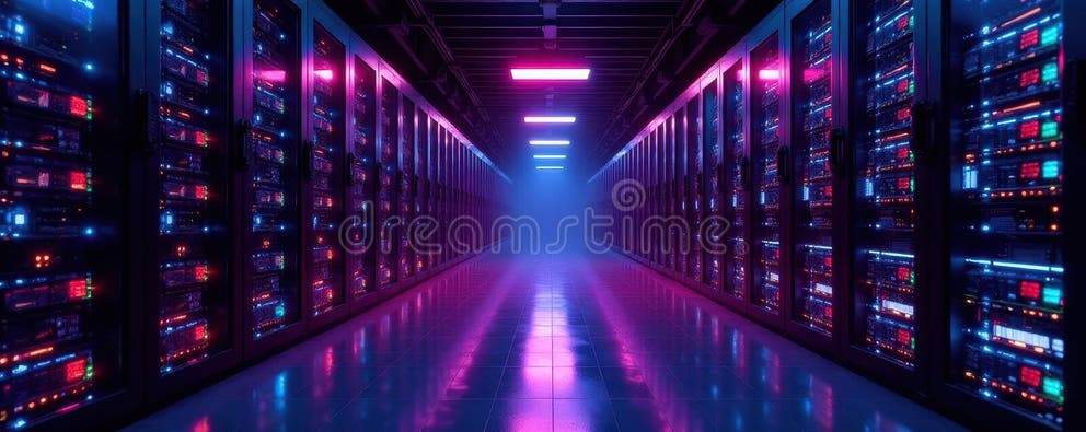 Vast Server Room Rows of GPU Mining Rigs Humming Cooling Systems ...