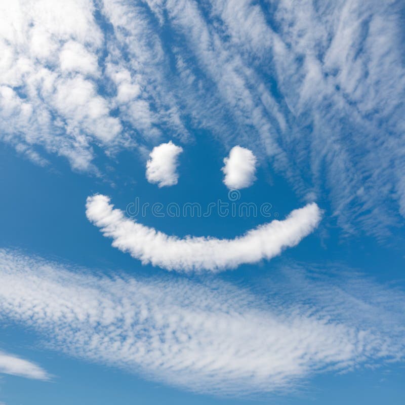 Whimsical Smiling Cloud Formation in Clear Blue Sky Stock Illustration ...
