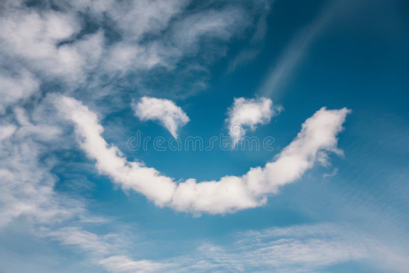 Whimsical Smiling Cloud Formation in Clear Blue Sky Stock Illustration ...
