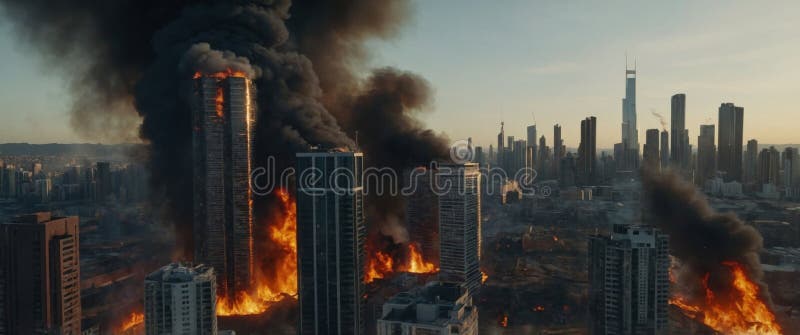 Vast Skyline with Tall Buildings Being Consumed by Fire. Stock Image ...