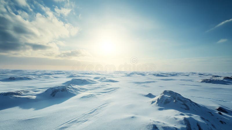 A Vast Snowy Landscape with Rolling Hills Under a Bright Blue Sky with ...
