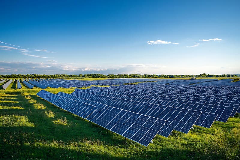 Vast Solar Farm Generating Clean Energy Under a Clear Blue Sky Stock ...