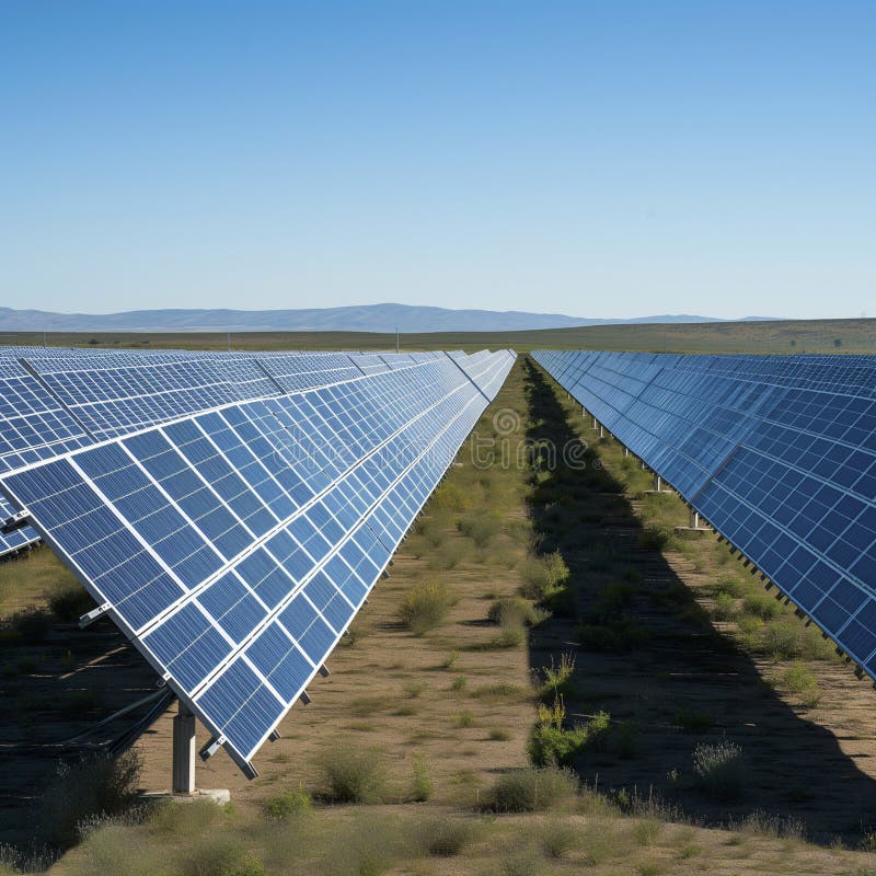 A Vast Solar Farm with Numerous Photovoltaic Panels Arrayed in Rows ...