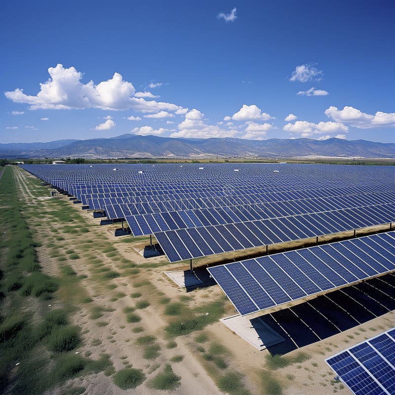 A Vast Solar Farm with Numerous Photovoltaic Panels Arrayed in Rows ...