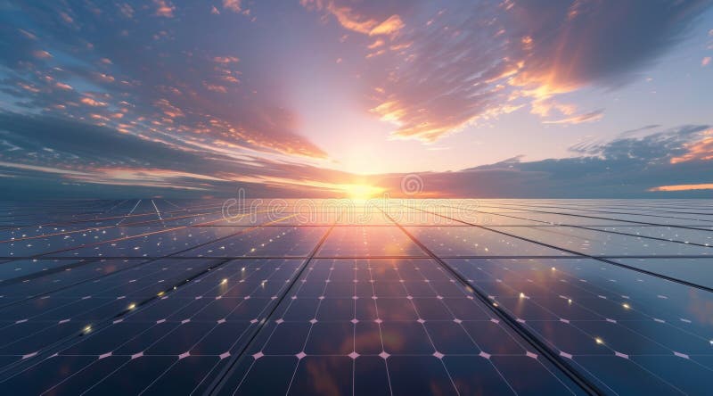 A Vast Solar Panel Array Captures the Golden Rays of the Setting Sun ...