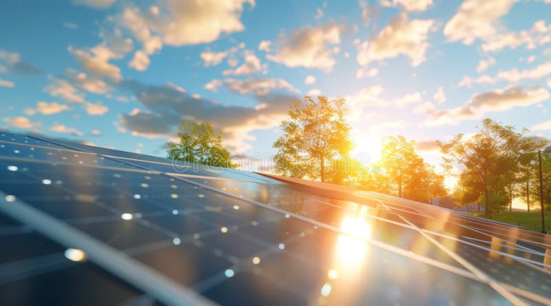 A Vast Solar Panel Array Captures the Golden Rays of the Setting Sun ...