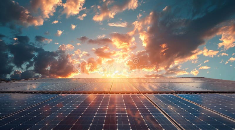 A Vast Solar Panel Array Captures the Golden Rays of the Setting Sun ...