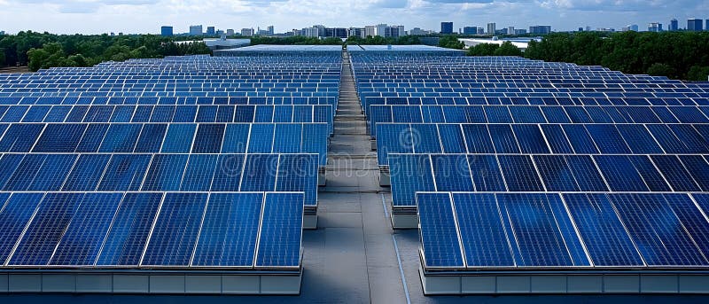 Vast Solar Panel Array on City Rooftop Aerial View Good Resolution ...
