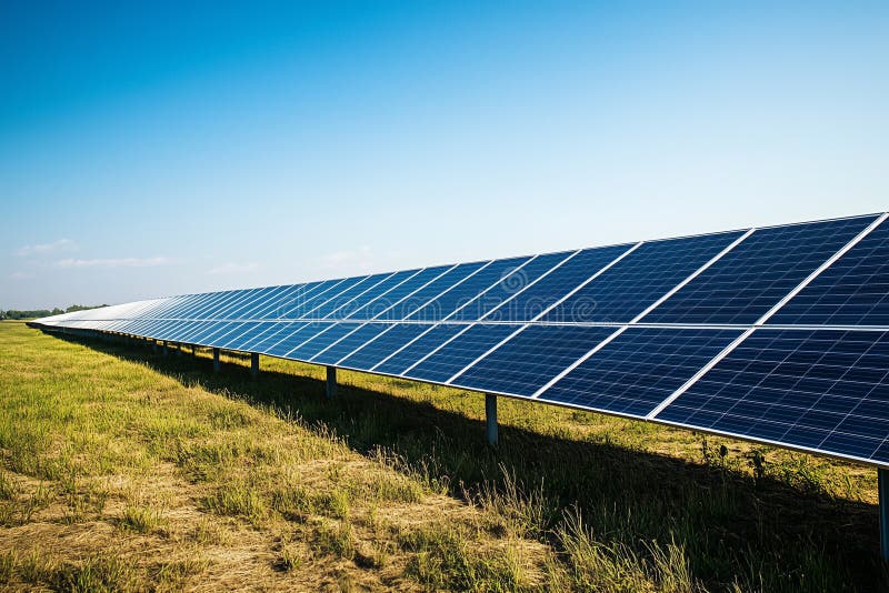 Vast Solar Panel Array in Field Stock Illustration - Illustration of ...