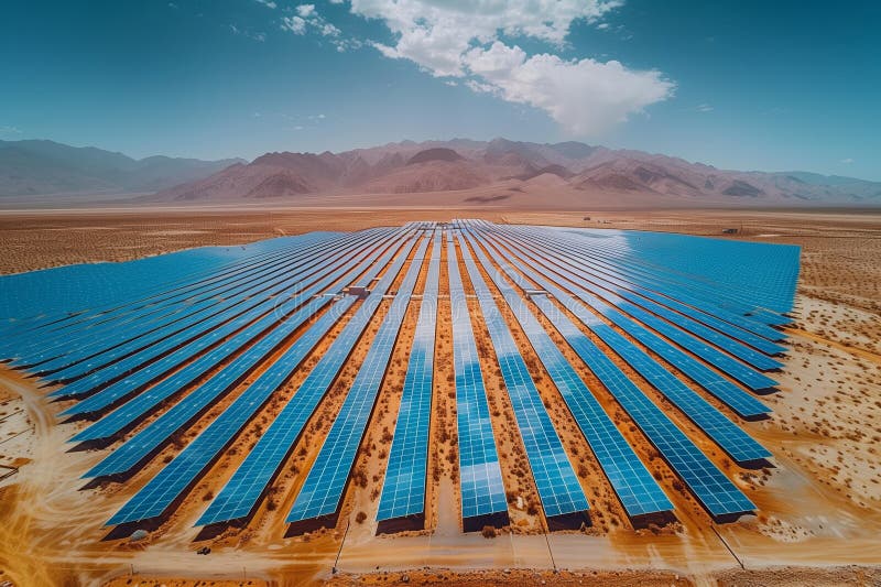 Vast Solar Panel Array Harnessing Renewable Energy in Desert Landscape ...