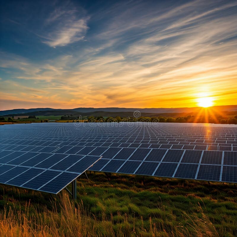 Vast Solar Panel Array Stretching To the Horizon Stock Illustration ...