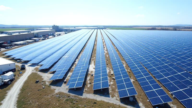 Vast Solar Panel Array Under Bright Blue Sky in Agricultural Landscape ...